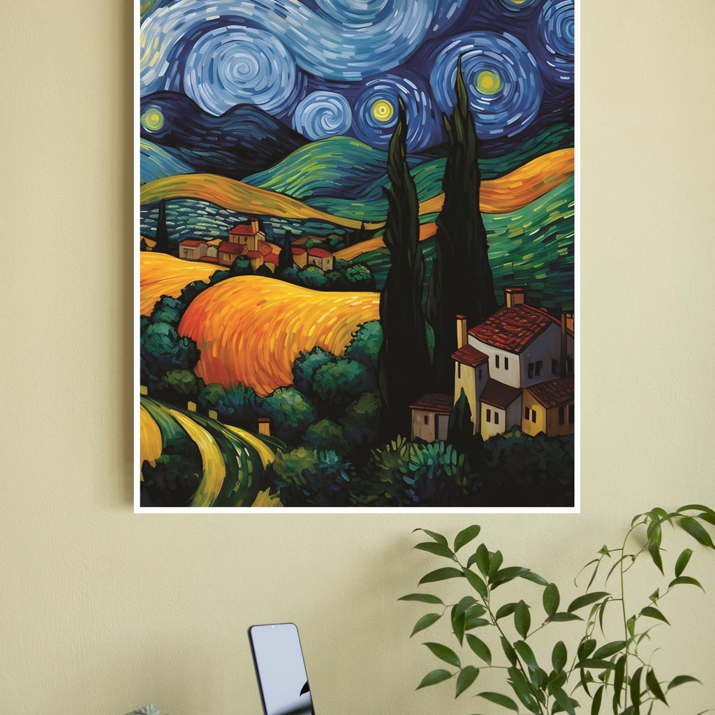Night View Of Village From Hill Poster | Moon Light Sky Posters – The ...